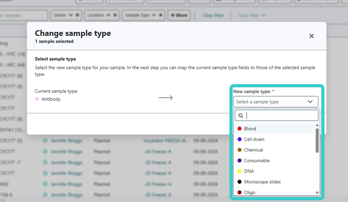 Changing a Sample’s Type – eLabNext