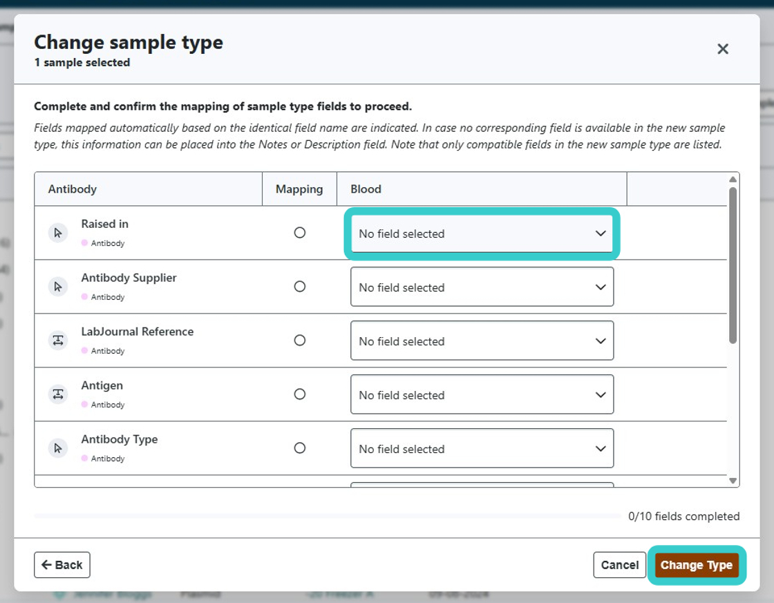 Changing a Sample’s Type – eLabNext